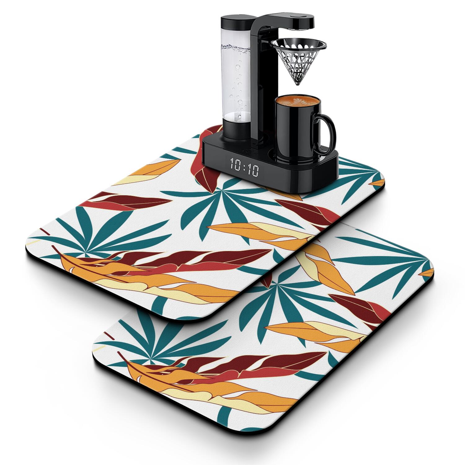 Hawaiian Floral Pattern Coffee Mat, Absorbent and Leak-Proof Drying Pad ...
