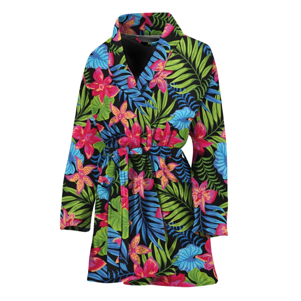Hawaiian Floral Pattern Women Bathrobe One Size Univeral Fits, Tropical ...