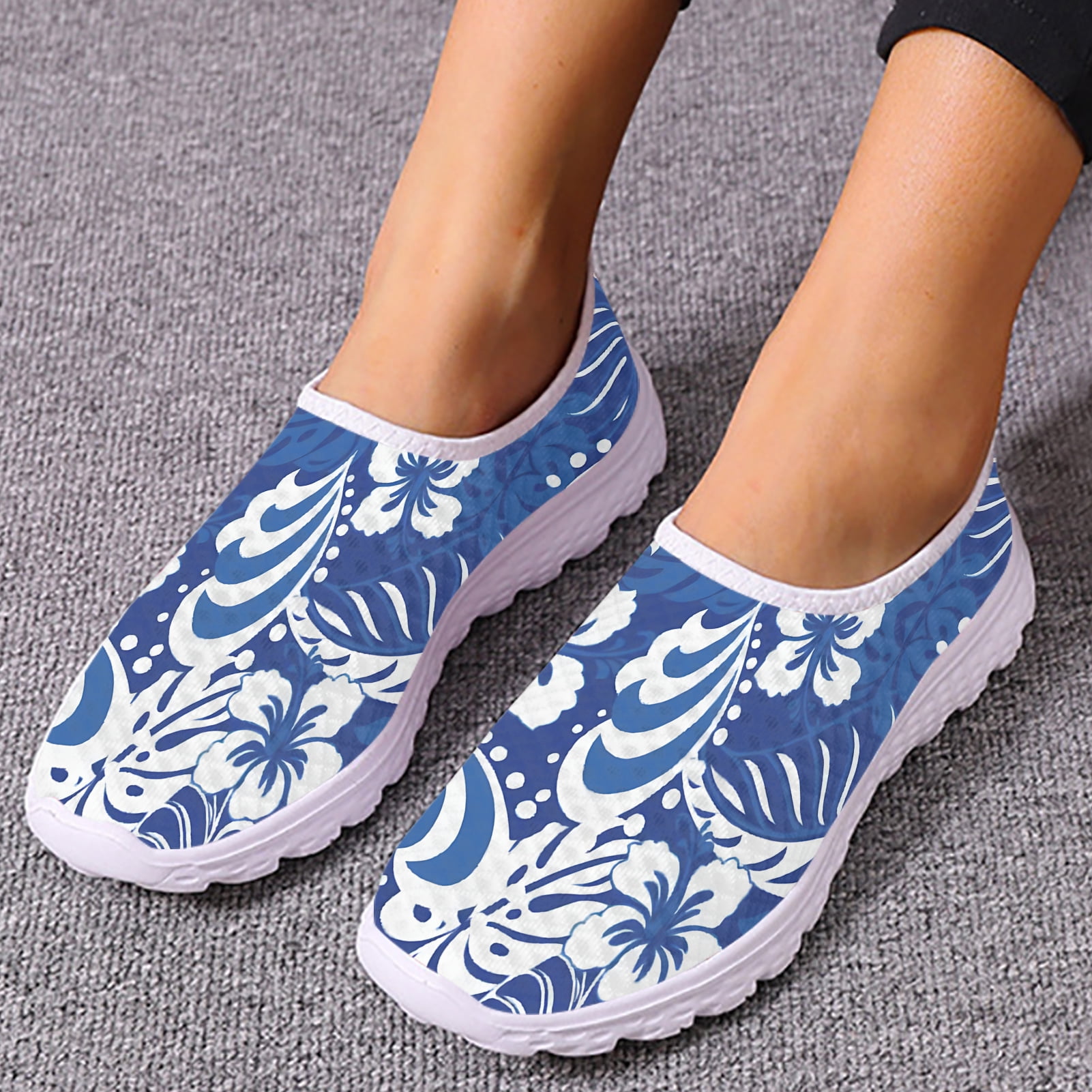 Hawaiian Floral Print Loafers Comfortable Flat-soled Hibiscus Slip-ons ...