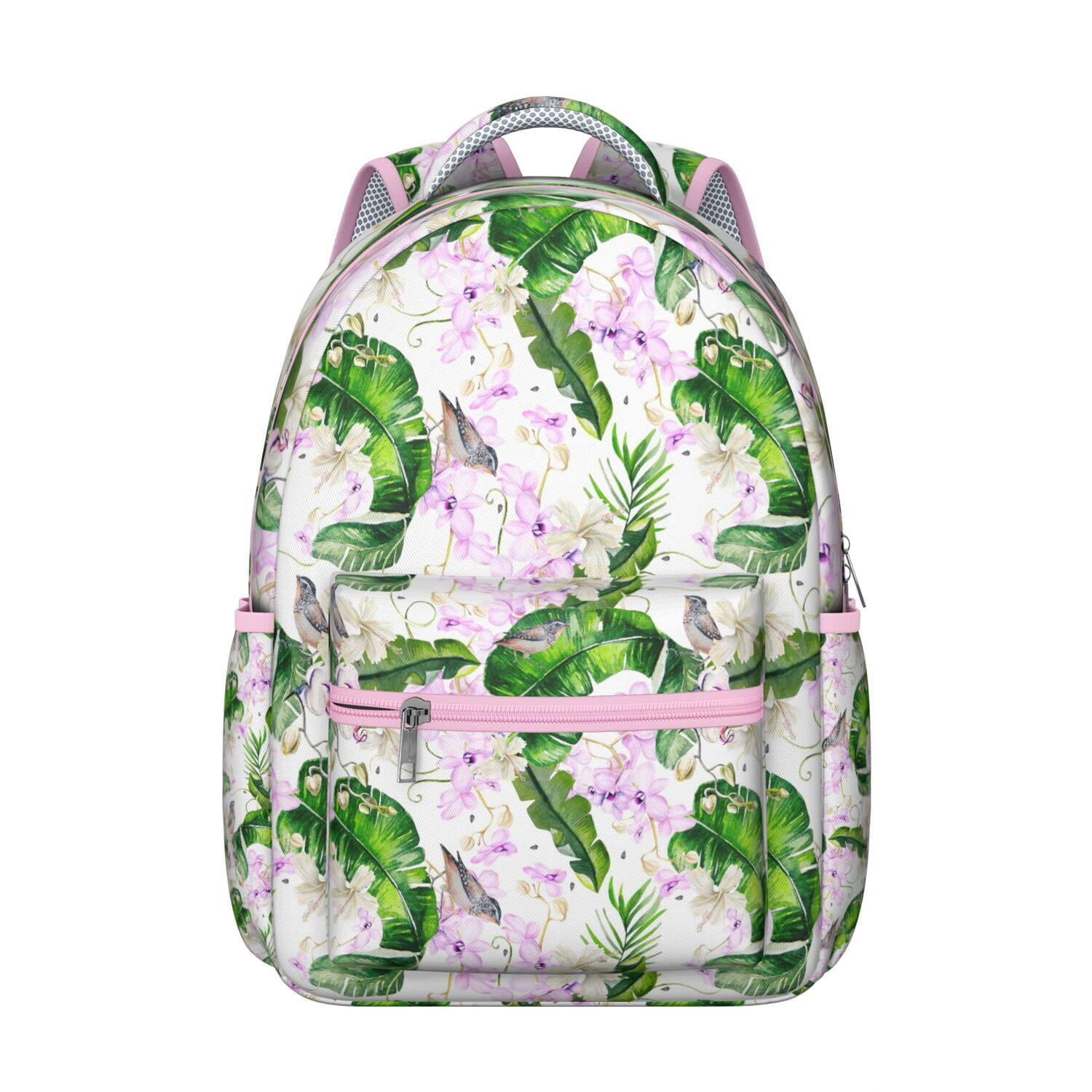 Hawaiian Floral Students Backpack Tropical Jungle Leaves, Hibiscus ...