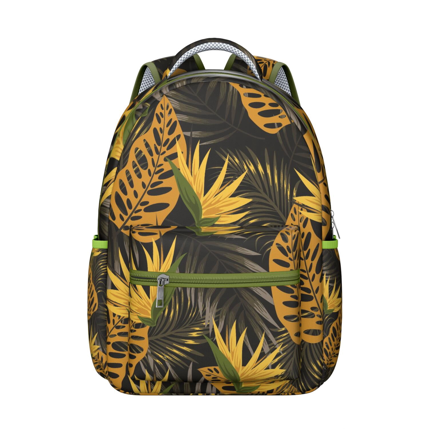 Hawaiian Floral Students Backpack Tropical Jungle Leaves, Hibiscus ...