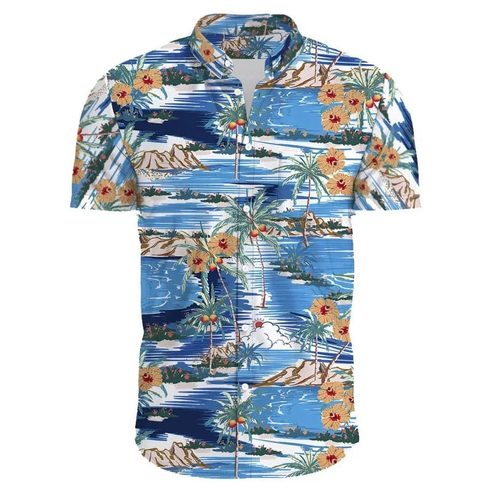 Hawaiian Flower Casual Men Shirts Print With Short Sleeve For Korean ...