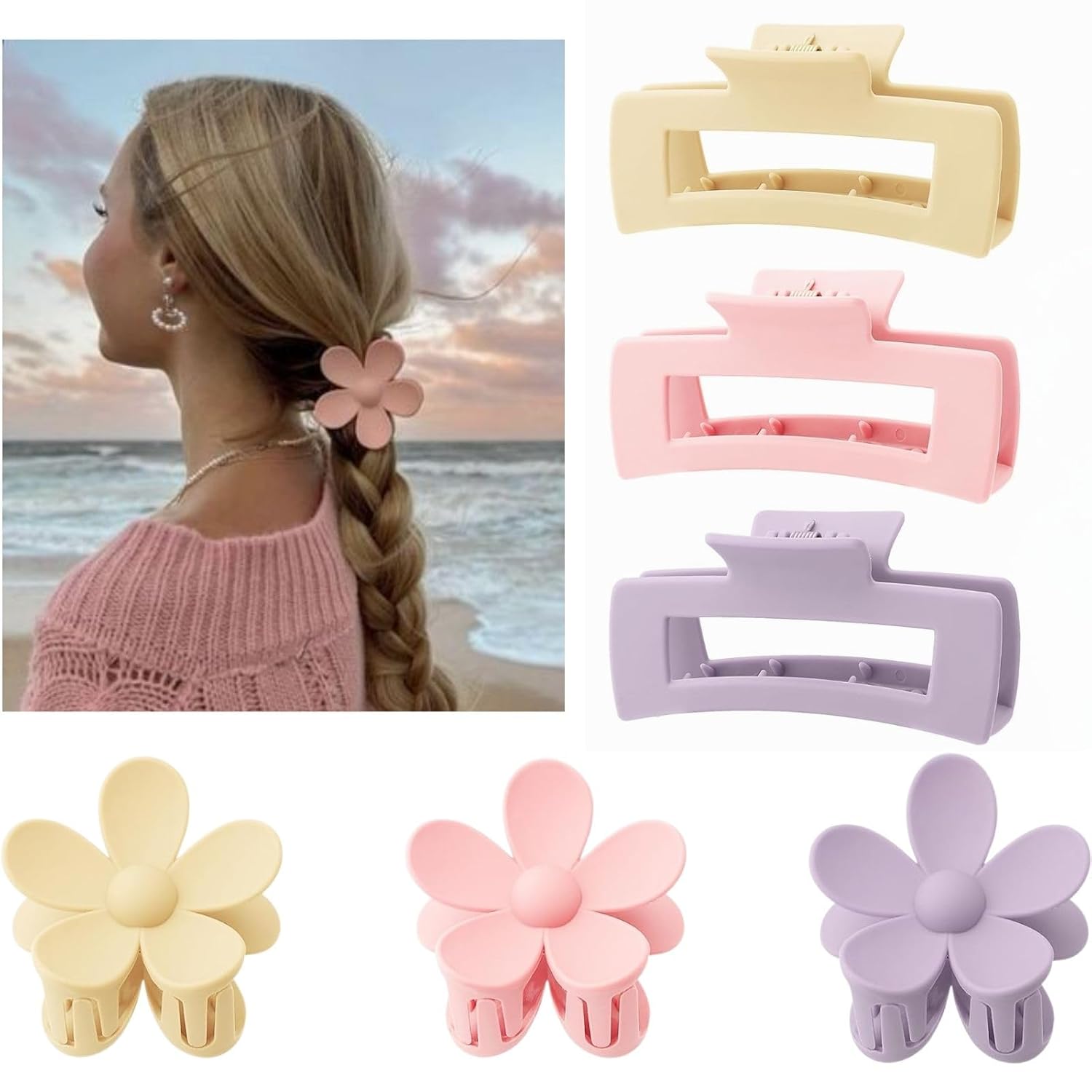 Hawaiian Flower Hair Clips – 6 Pack Colorful Claw Clips for Women ...