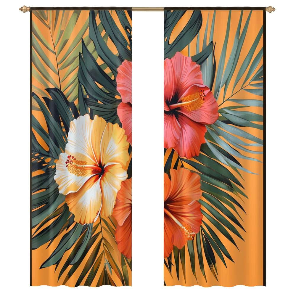 Hawaiian Flower Tropical Flower Pattern Modern Tulle Window Curtains ...