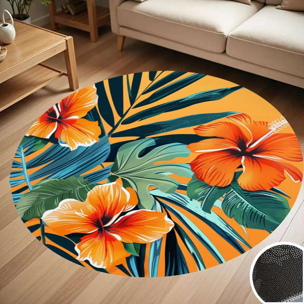 Hawaiian Flower Tropical Flower Pattern Round Carpet Living Room ...