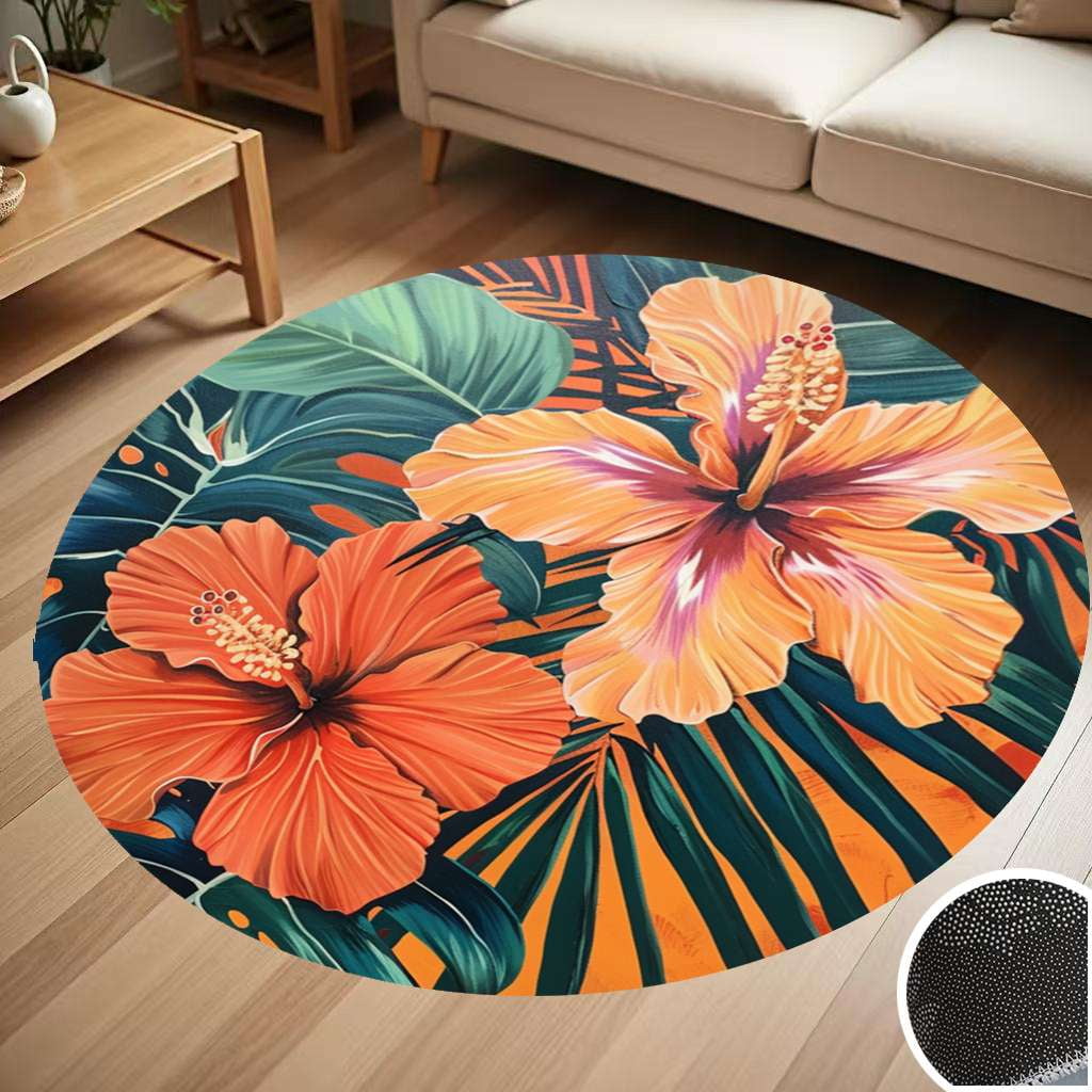 Hawaiian Flower Tropical Flower Pattern Round Carpet Living Room ...