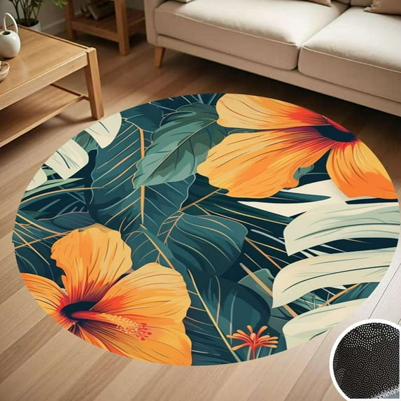 Hawaiian Flower Tropical Flower Pattern Round Carpet Living Room ...