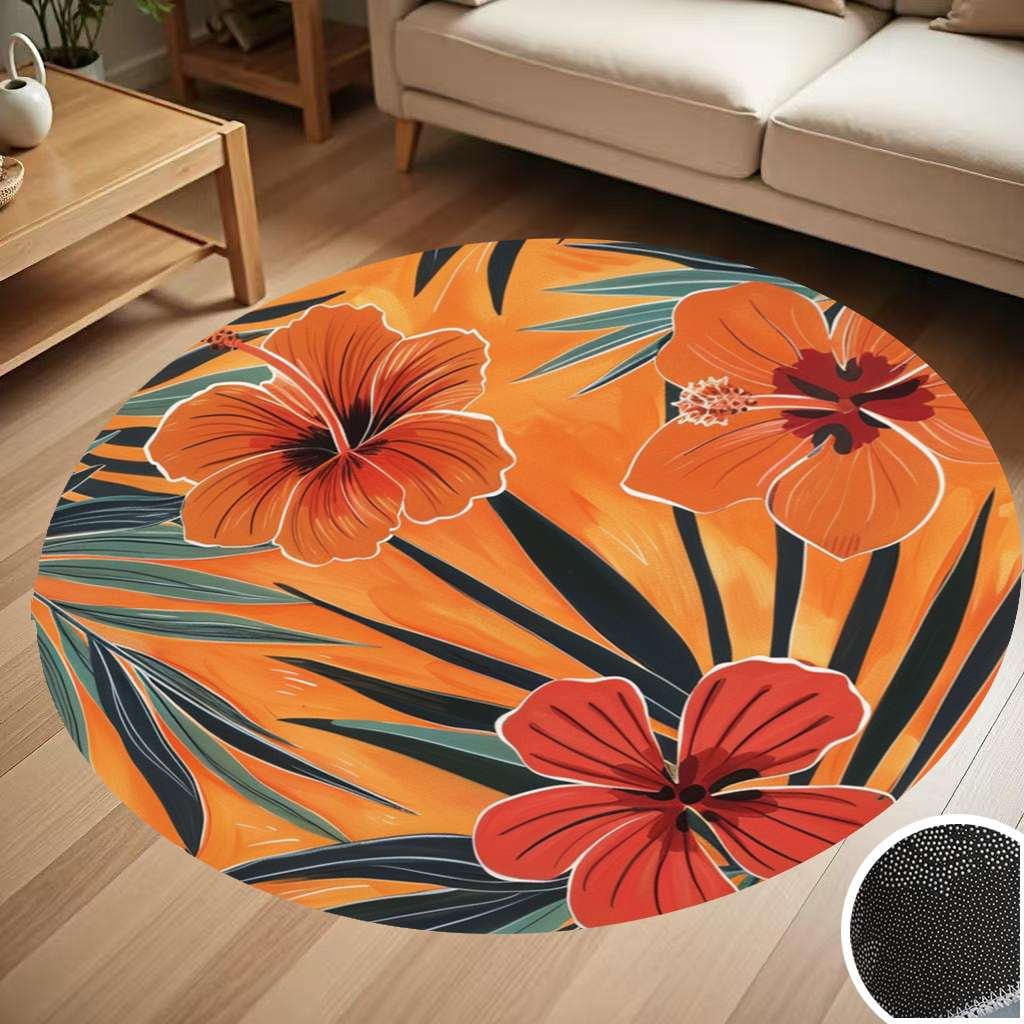Hawaiian Flower Tropical Flower Pattern Round Carpet Living Room ...