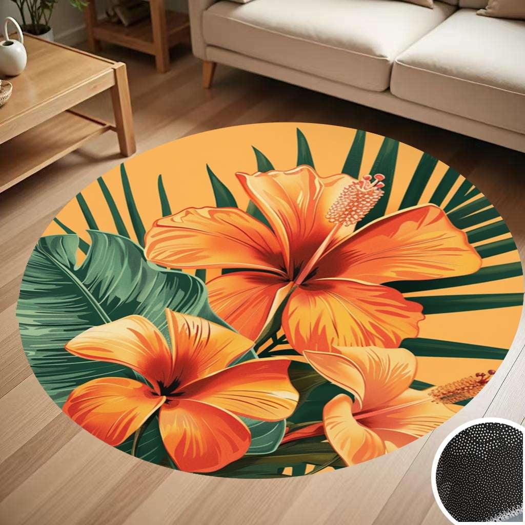 Hawaiian Flower Tropical Flower Pattern Round Carpet Living Room ...