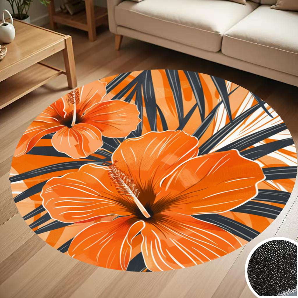 Hawaiian Flower Tropical Flower Pattern Round Carpet Living Room ...