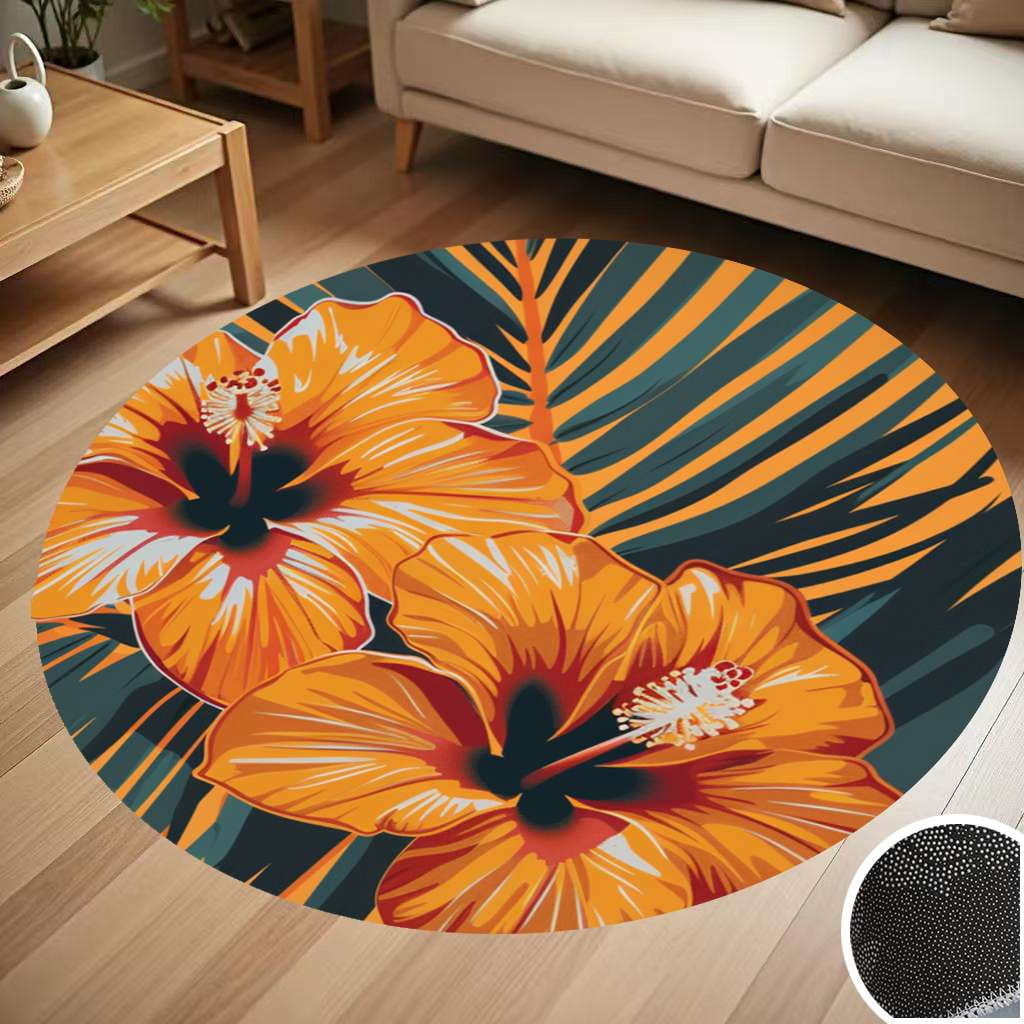 Hawaiian Flower Tropical Flower Pattern Round Carpet Living Room ...