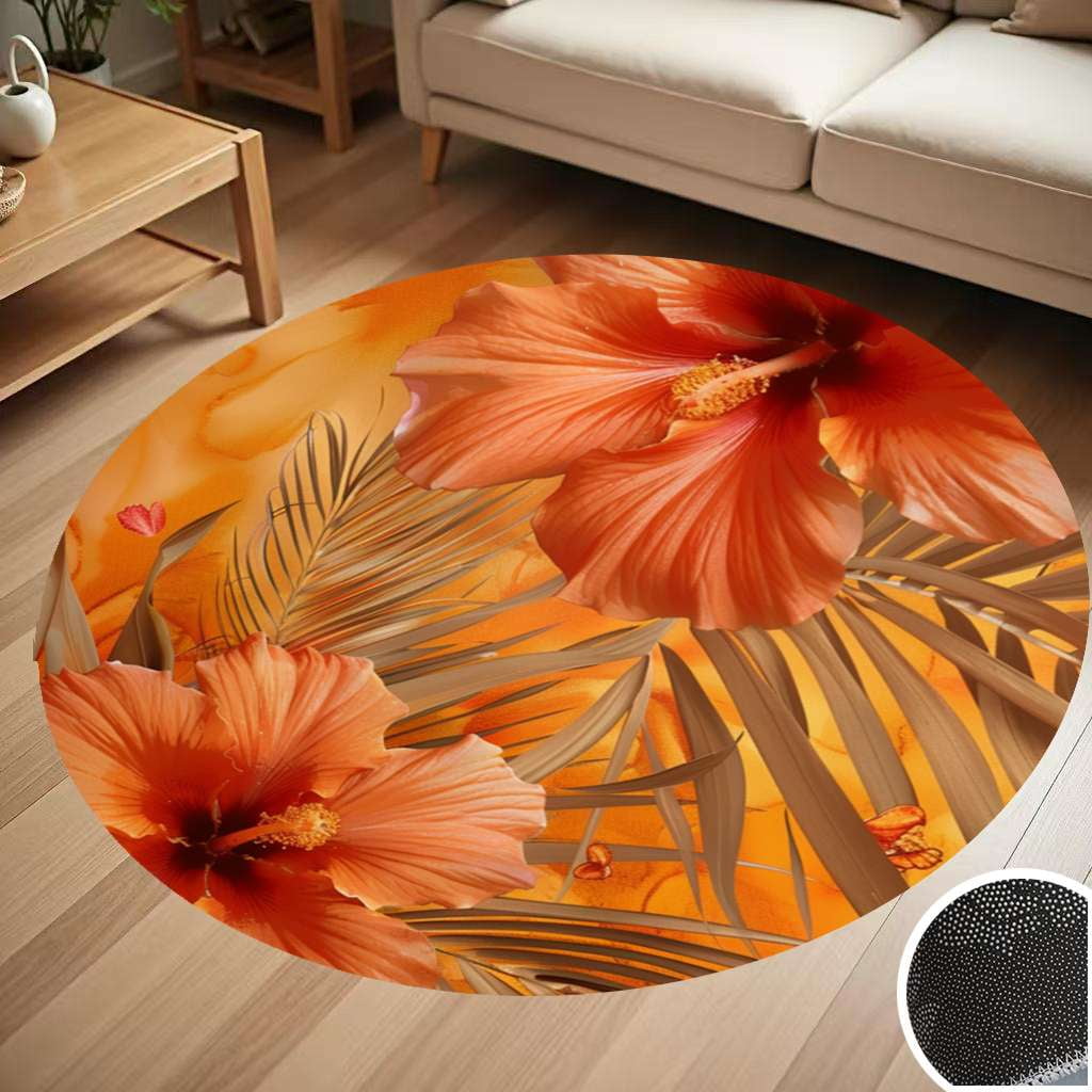 Hawaiian Flower Tropical Flower Pattern Round Carpet Living Room ...