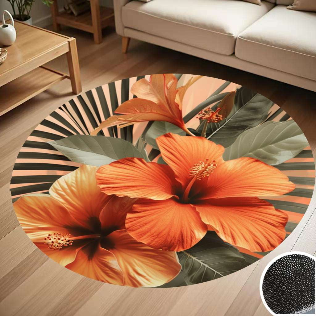 Hawaiian Flower Tropical Flower Pattern Round Carpet Living Room ...