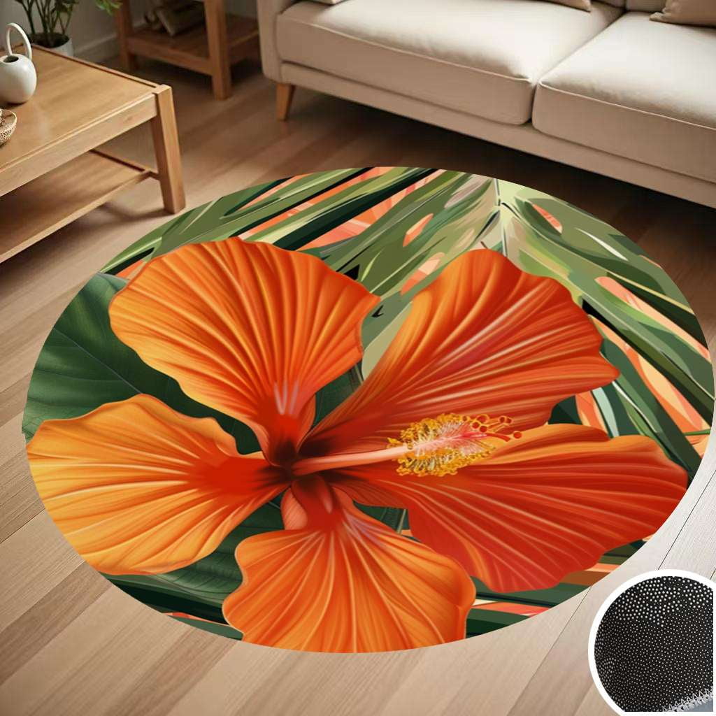 Hawaiian Flower Tropical Flower Pattern Round Carpet Living Room ...