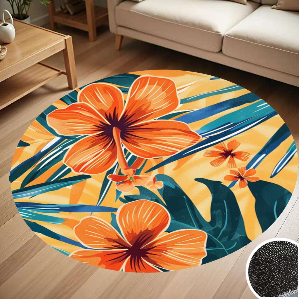 Hawaiian Flower Tropical Flower Pattern Round Carpet Living Room ...