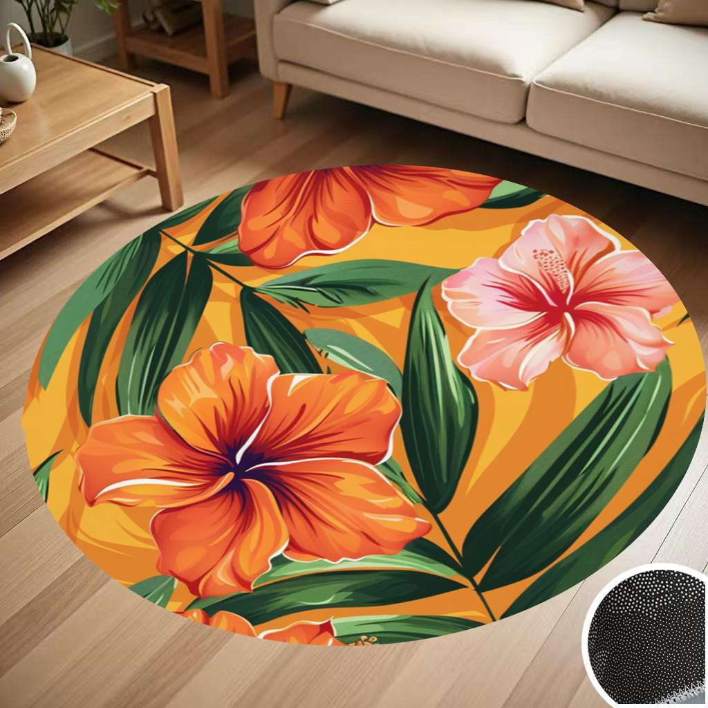 Hawaiian Flower Tropical Flower Pattern Round Carpet Living Room ...