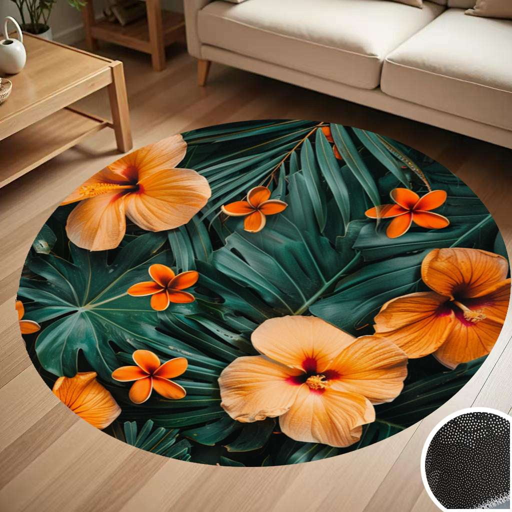 Hawaiian Flower Tropical Flower Pattern Round Carpet Living Room ...