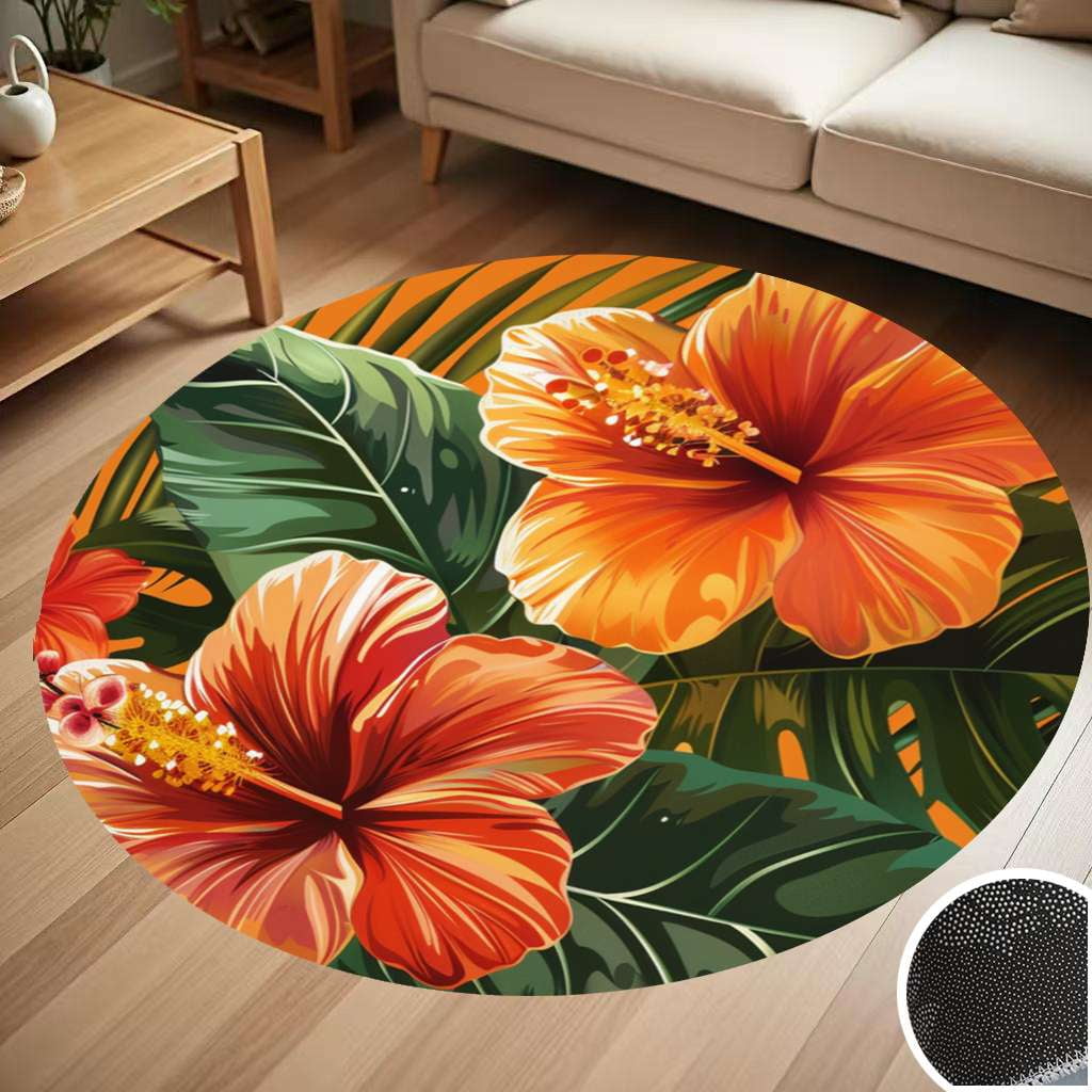 Hawaiian Flower Tropical Flower Pattern Round Carpet Living Room ...