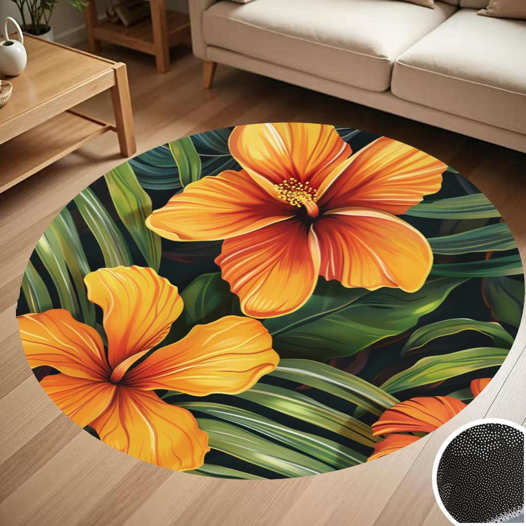 Hawaiian Flower Tropical Flower Pattern Round Carpet Living Room ...