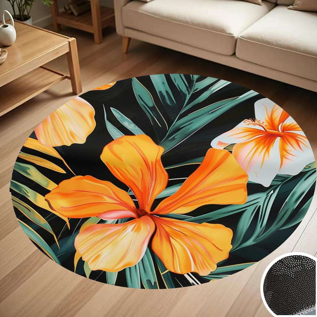 Hawaiian Flower Tropical Flower Pattern Round Carpet Living Room ...