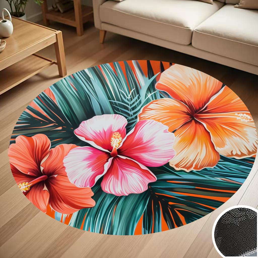 Hawaiian Flower Tropical Flower Pattern Round Carpet Living Room ...