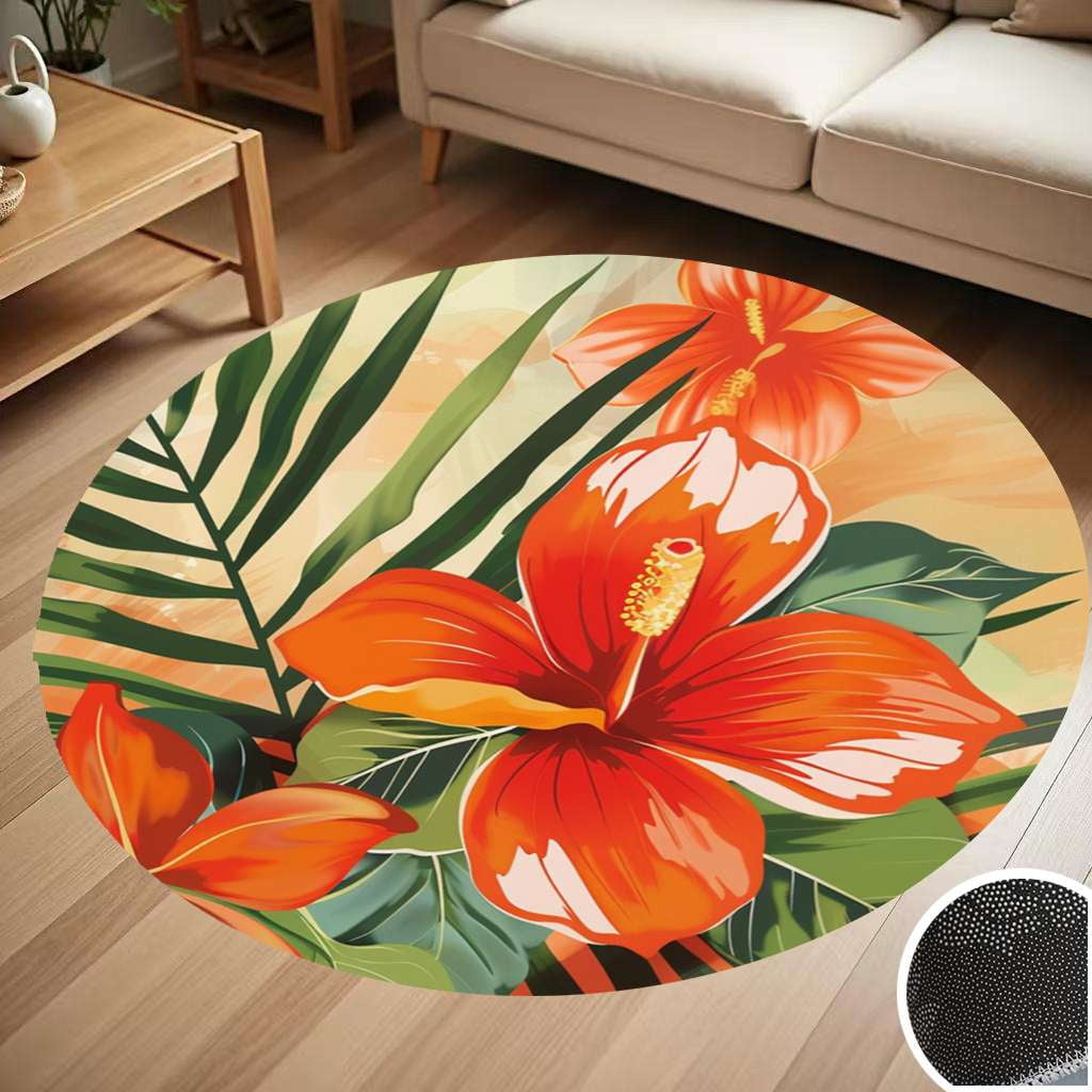 Hawaiian Flower Tropical Flower Pattern Round Carpet Living Room ...