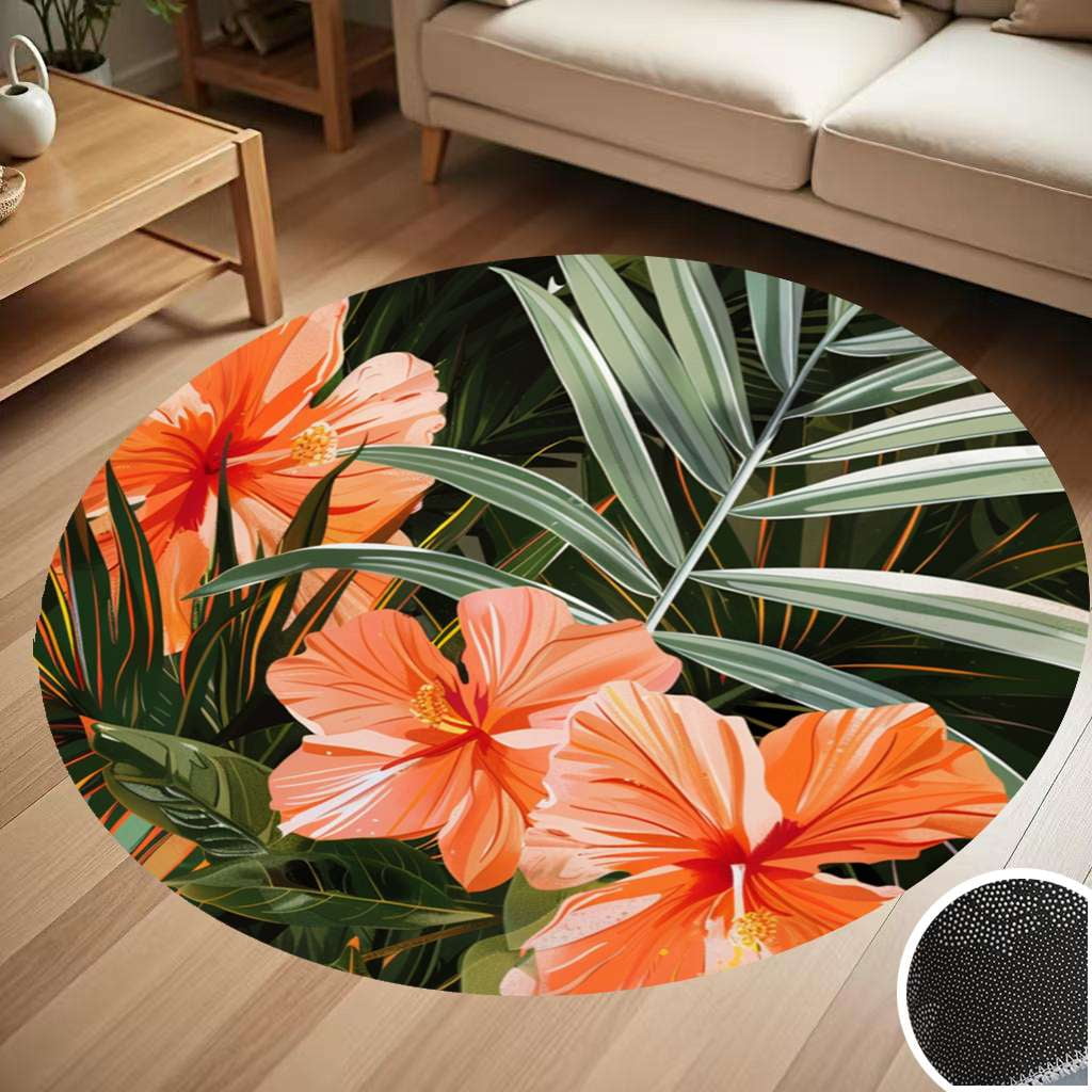 Hawaiian Flower Tropical Flower Pattern Round Carpet Living Room ...