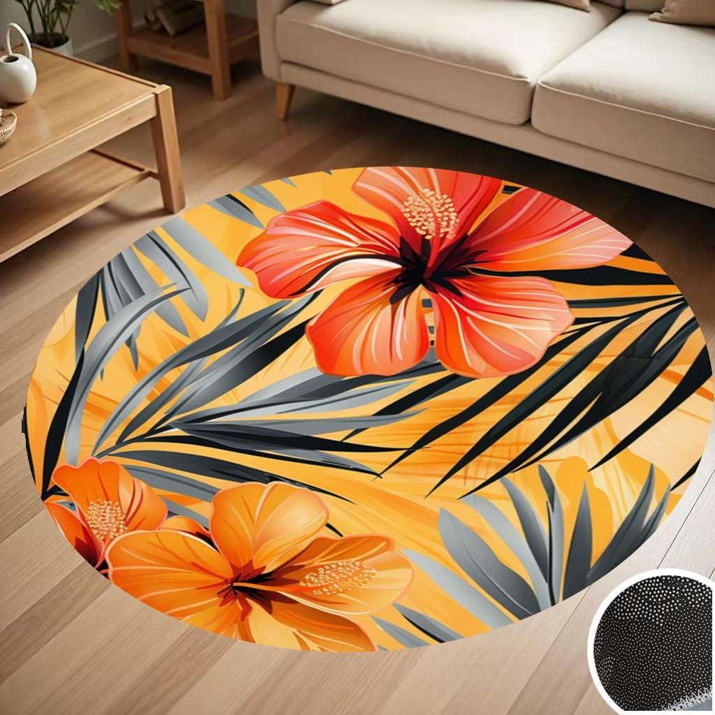 Hawaiian Flower Tropical Flower Pattern Round Carpet Living Room ...