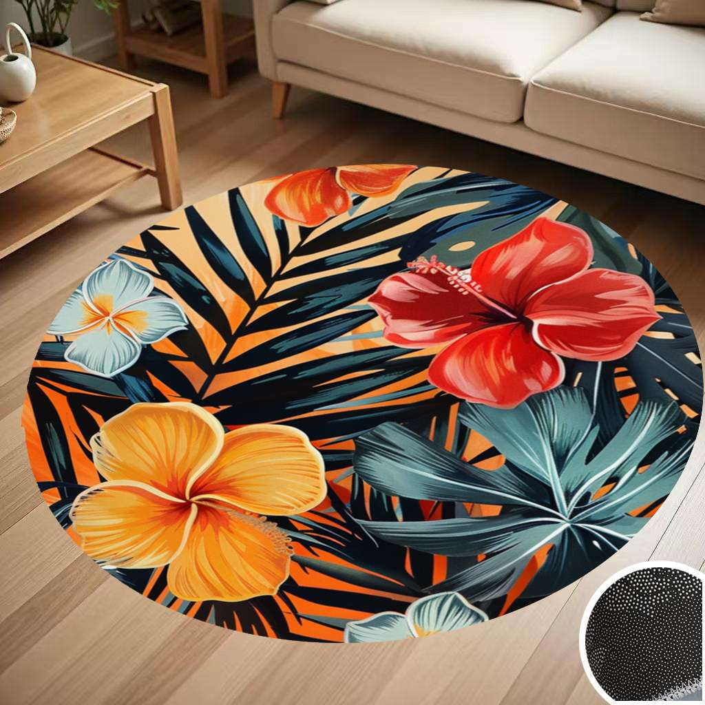 Hawaiian Flower Tropical Flower Pattern Round Carpet Living Room ...