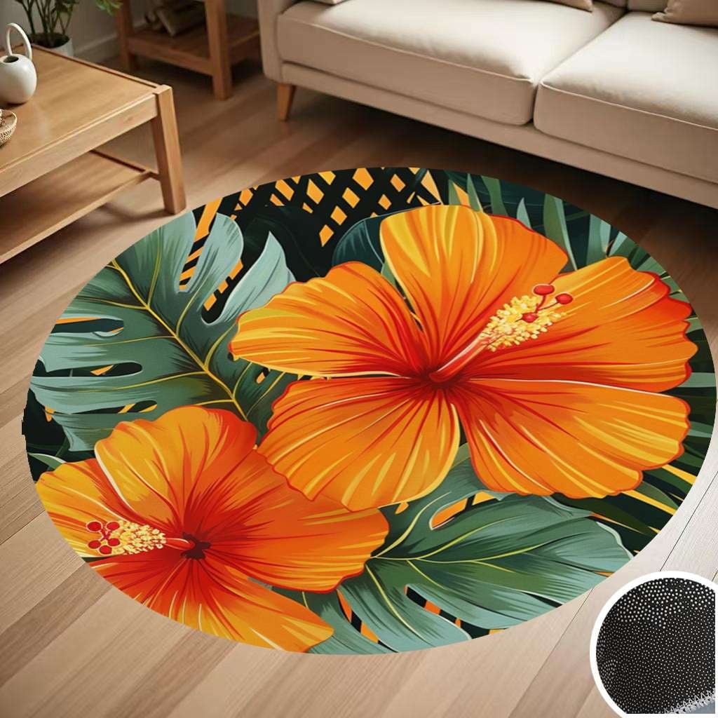 Hawaiian Flower Tropical Flower Pattern Round Carpet Living Room ...