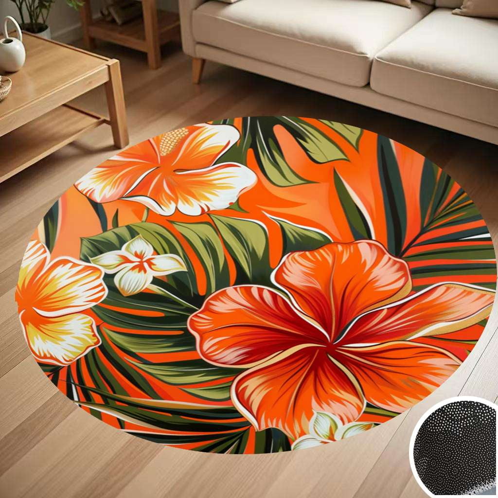 Hawaiian Flower Tropical Flower Pattern Round Carpet Living Room ...