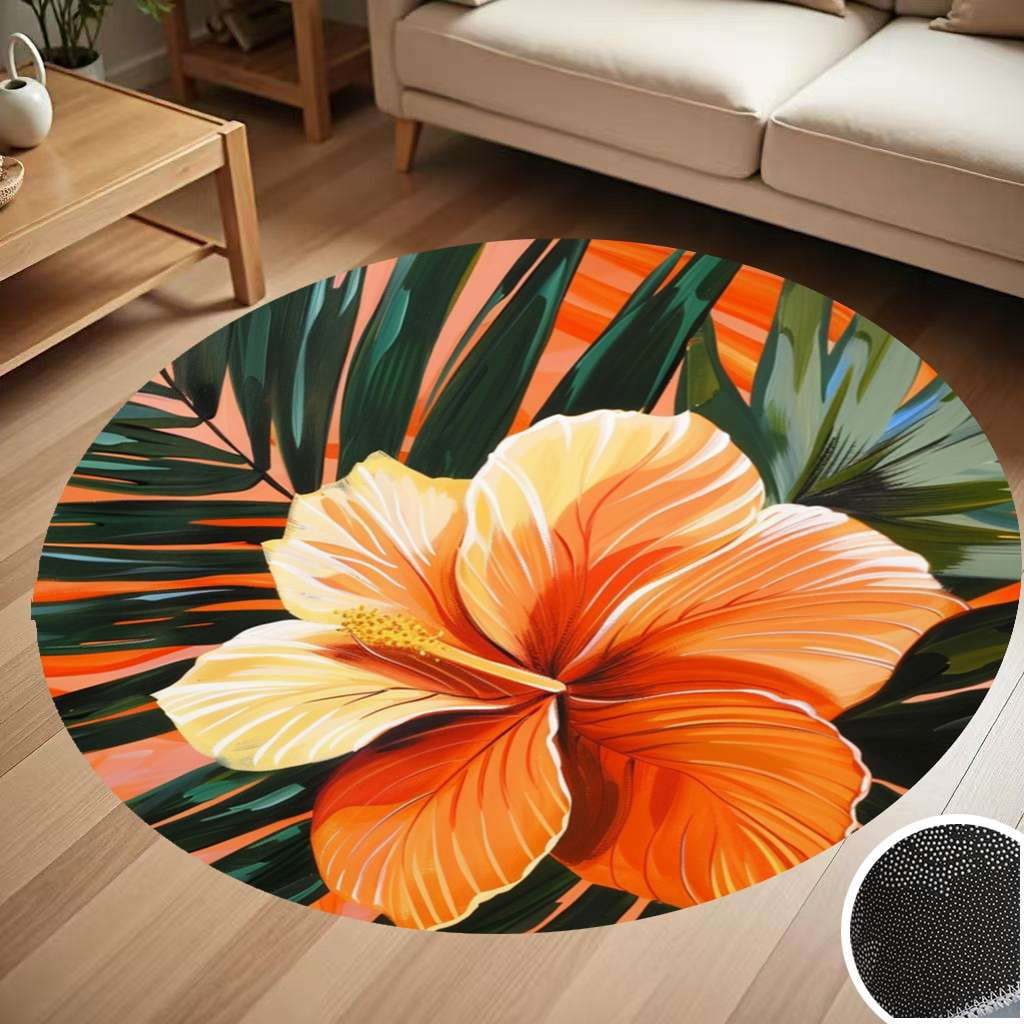 Hawaiian Flower Tropical Flower Pattern Round Carpet Living Room ...