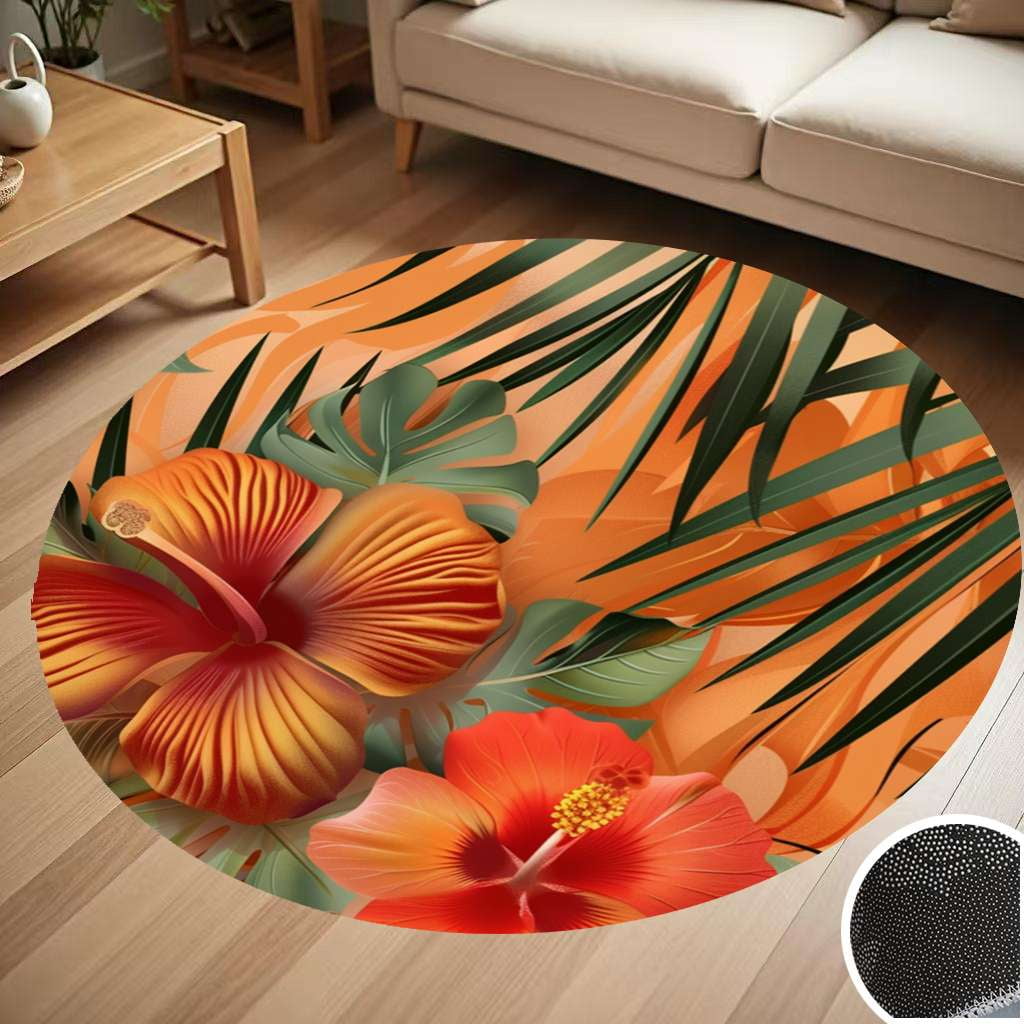 Hawaiian Flower Tropical Flower Pattern Round Carpet Living Room ...