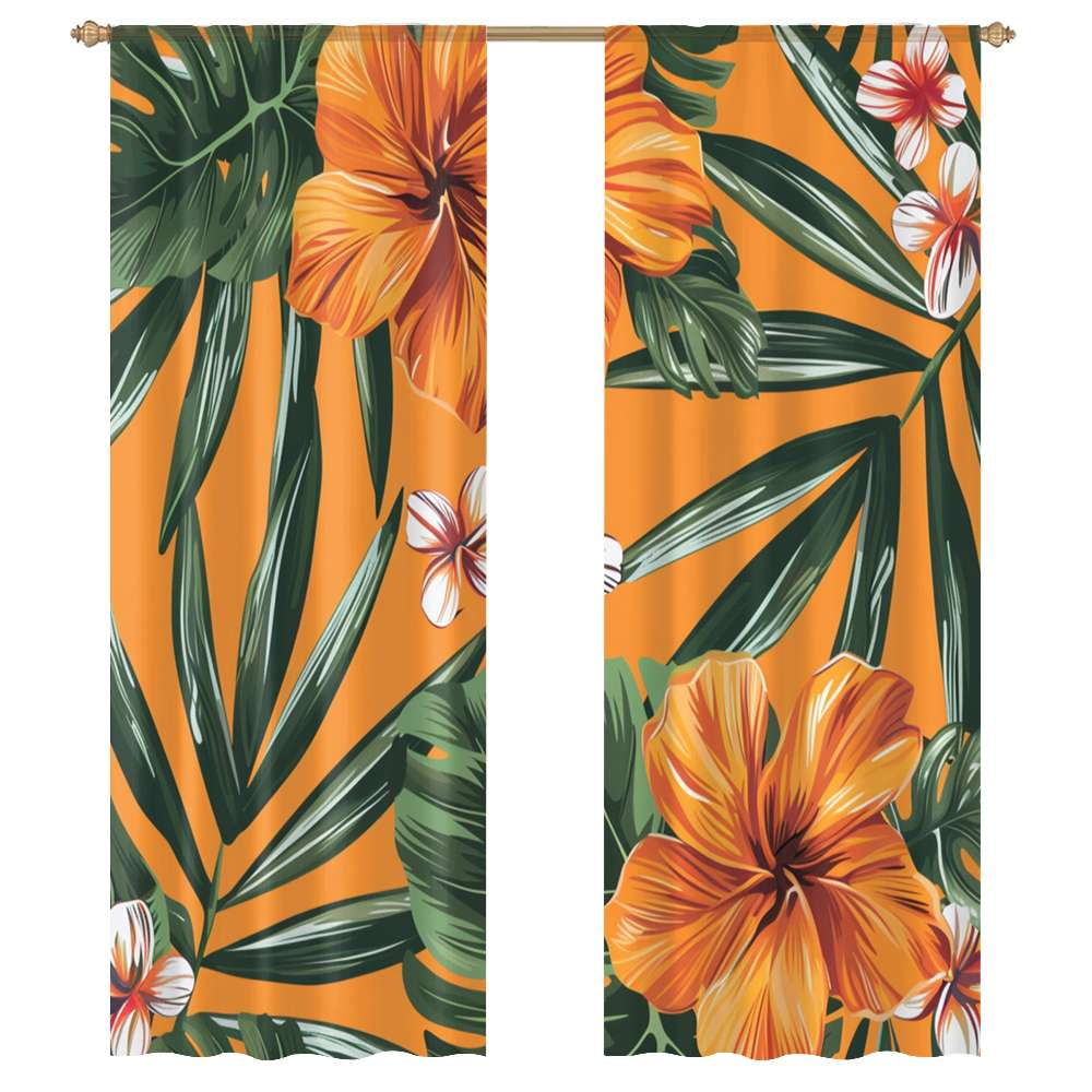 Hawaiian Flower Tropical Flower Pattern Sheer Voile Curtain Window ...