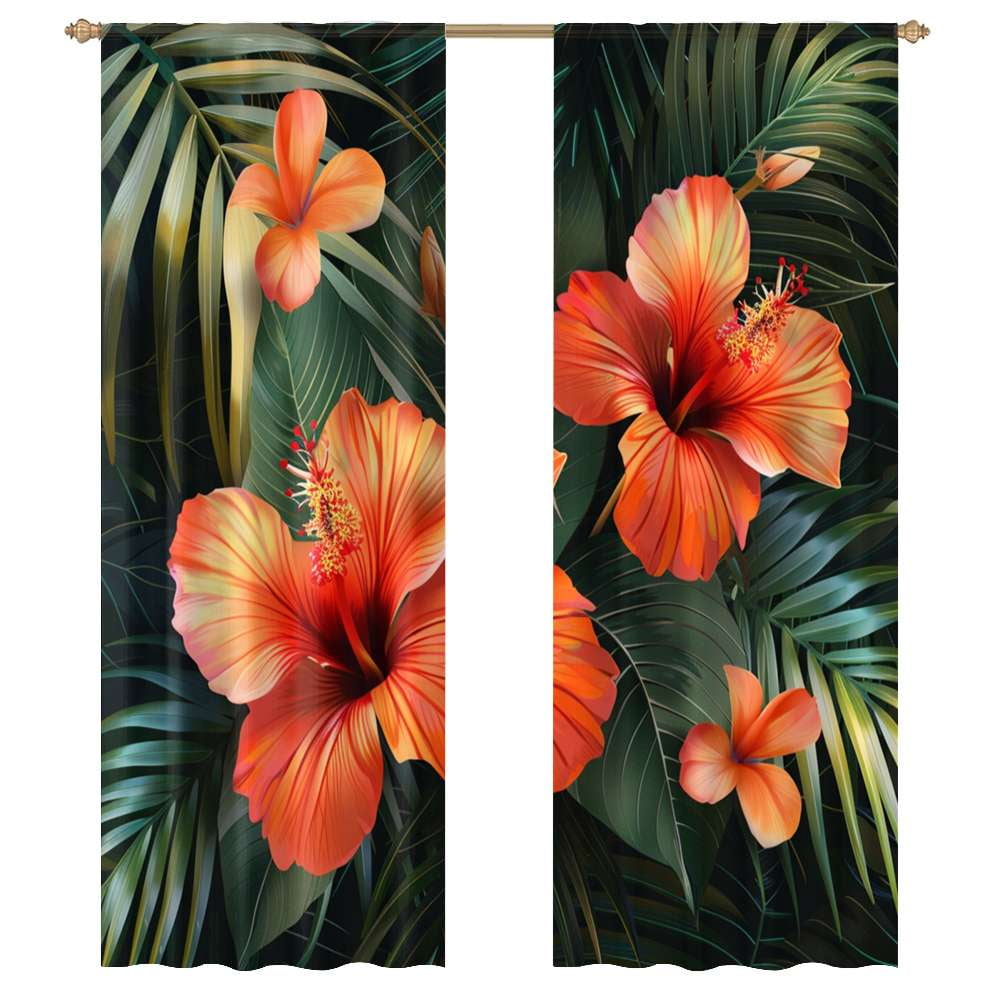 Hawaiian Flower Tropical Flower Pattern Sheer Voile Curtain Window ...