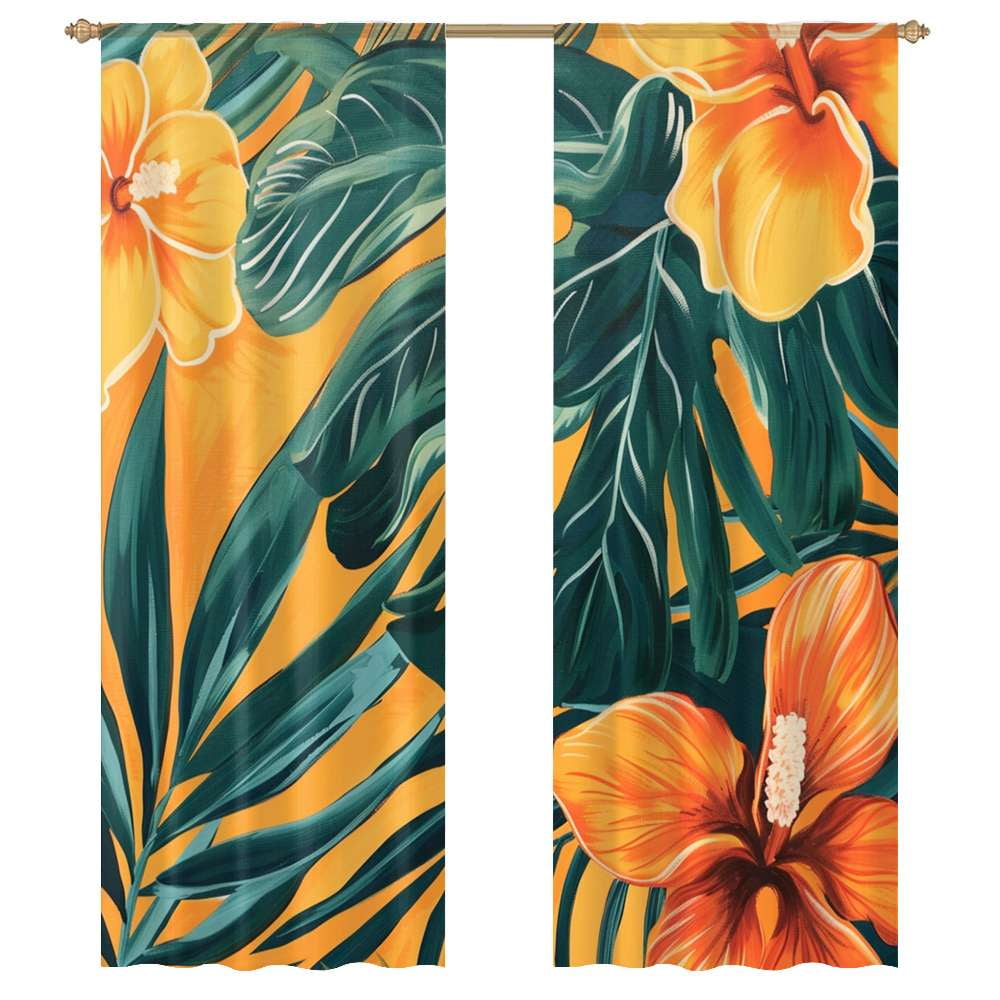 Hawaiian Flower Tropical Flower Pattern Sheer Voile Curtain Window ...