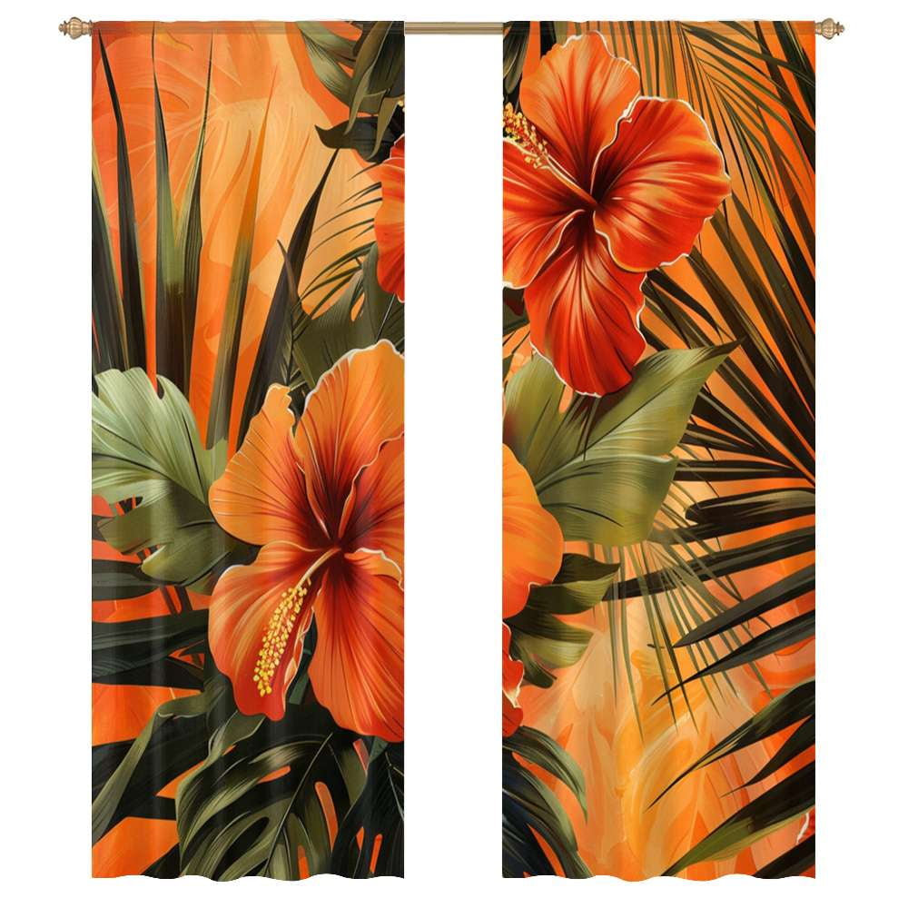 Hawaiian Flower Tropical Flower Pattern Sheer Voile Curtain Window ...