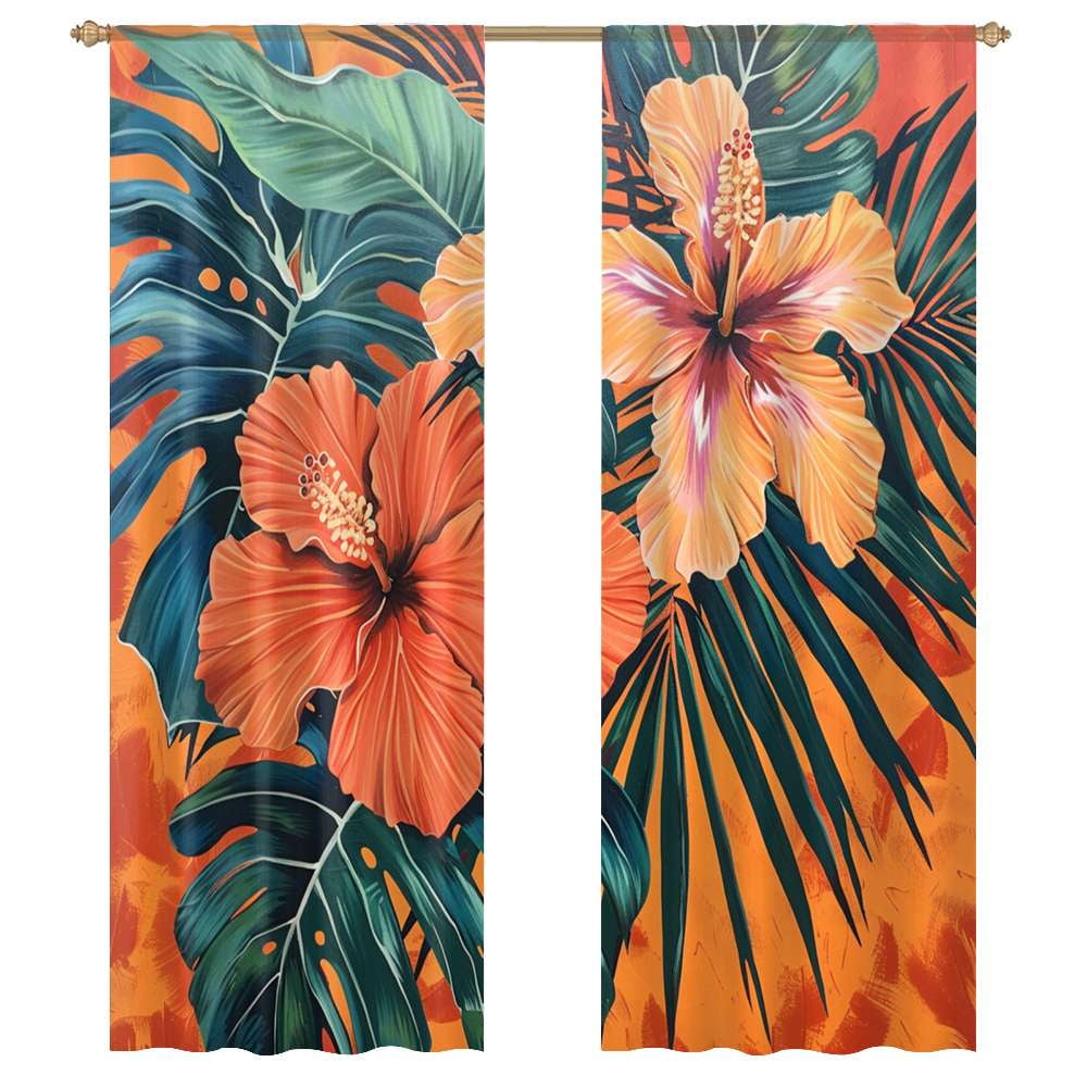 Hawaiian Flower Tropical Flower Pattern Sheer Voile Curtain Window ...