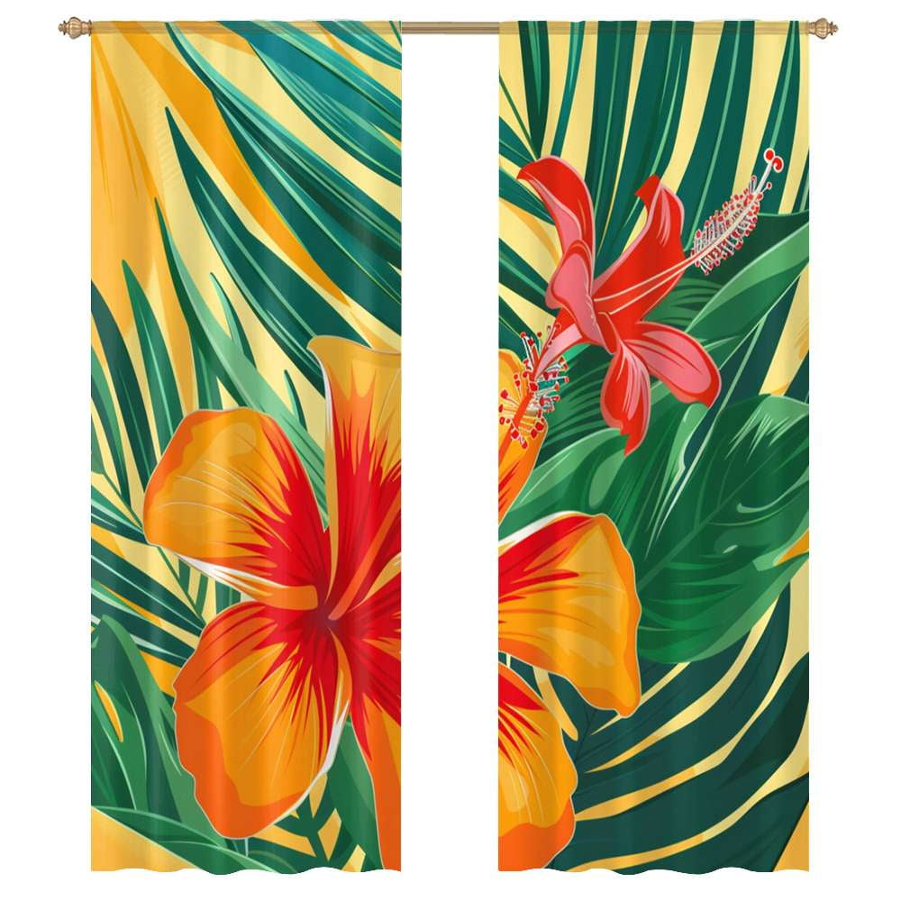 Hawaiian Flower Tropical Flower Pattern Tulle Curtains For Living Room ...