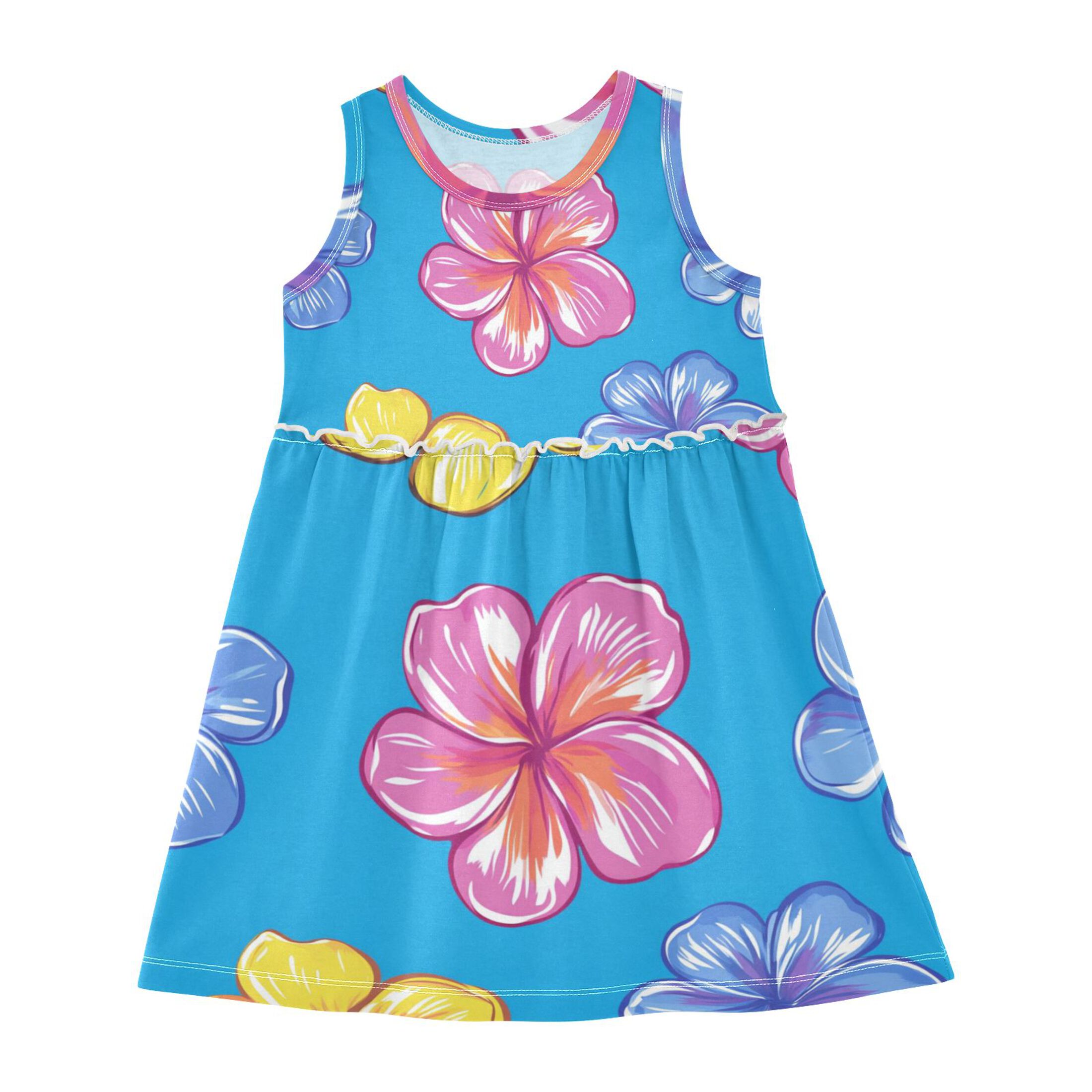 Hawaiian Flowers Bright Color Girls' Sleeveless Dress A-Line One-Piece ...
