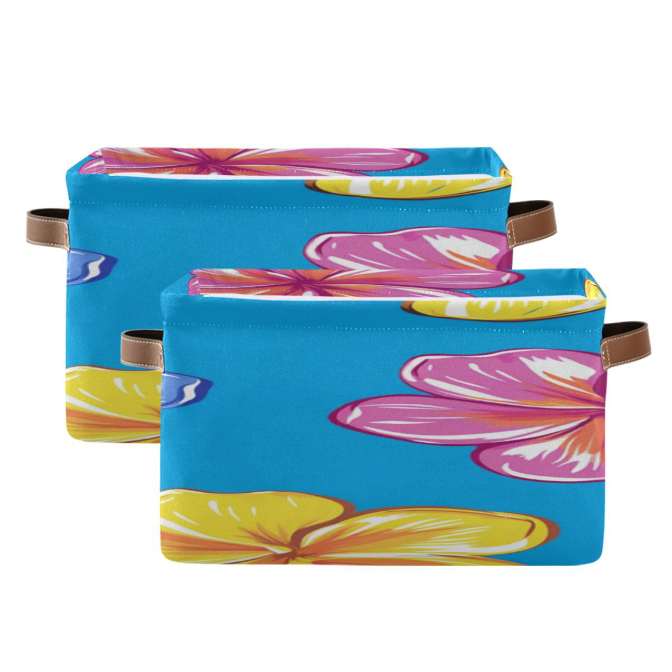 Hawaiian Flowers Bright Color Square Storage Bins with Handles ...