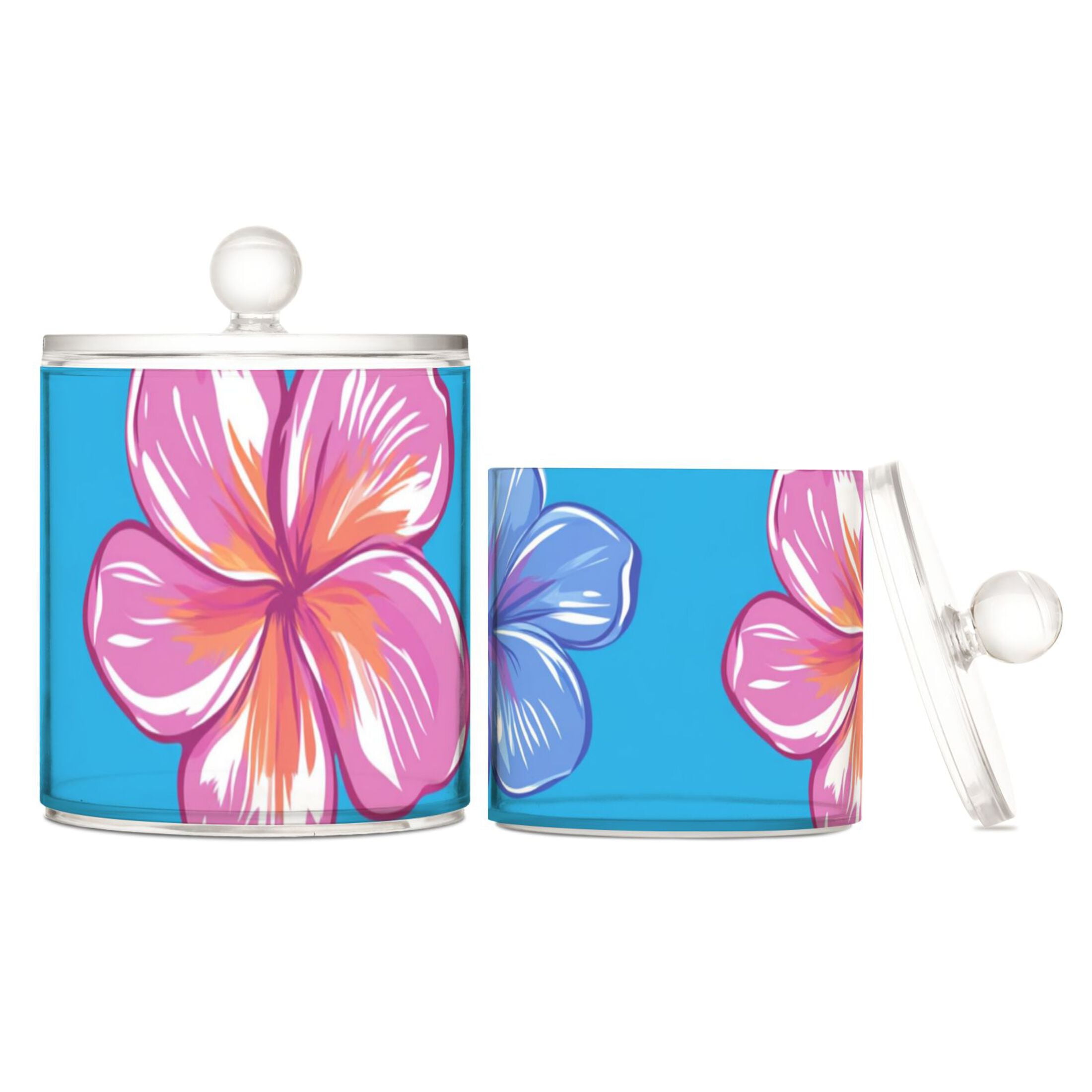 Hawaiian Flowers Bright Color Translucent Plastic Cans Storage ...