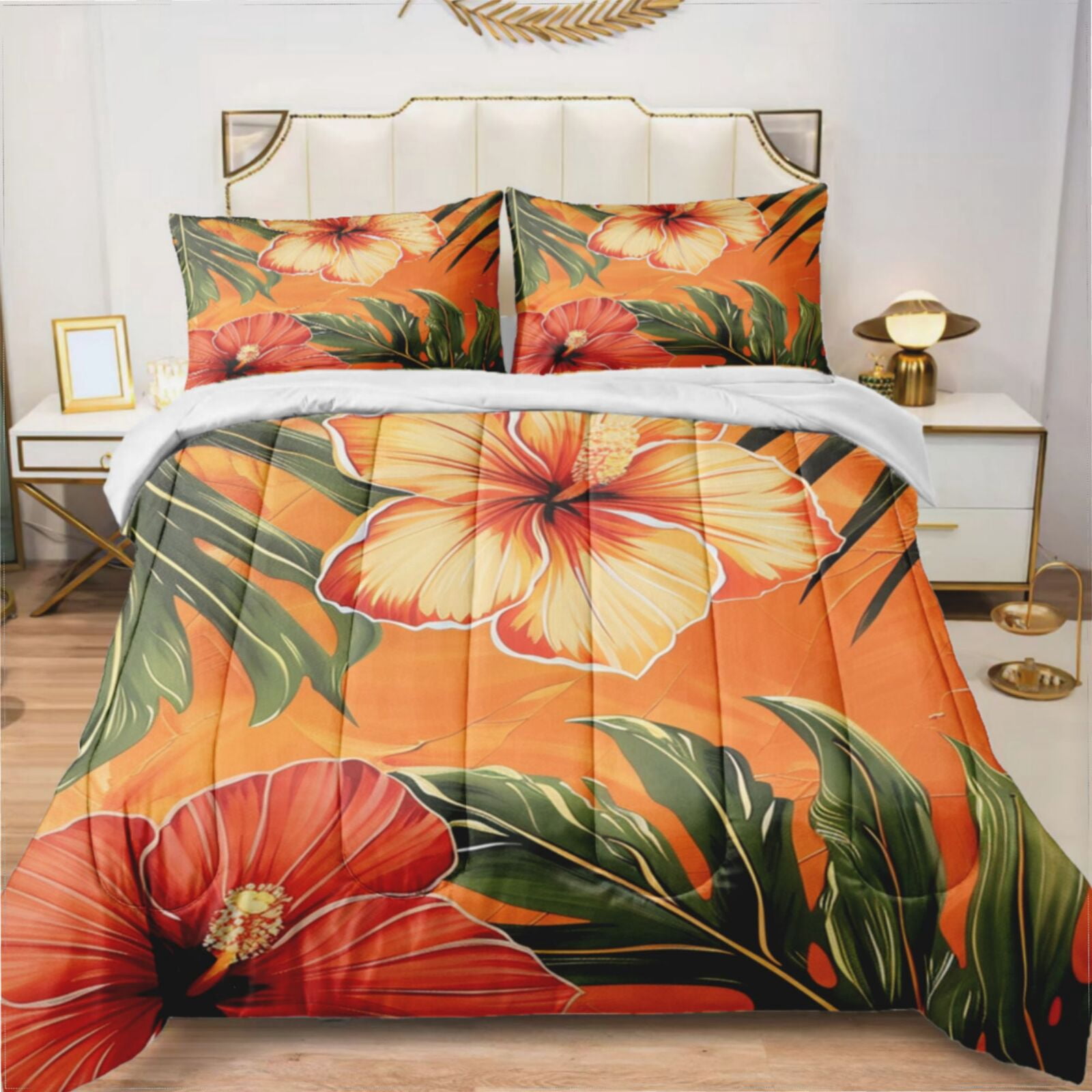 Hawaiian Flowers Palm Leaves Orange Flowers (215) Comforter Sets For ...