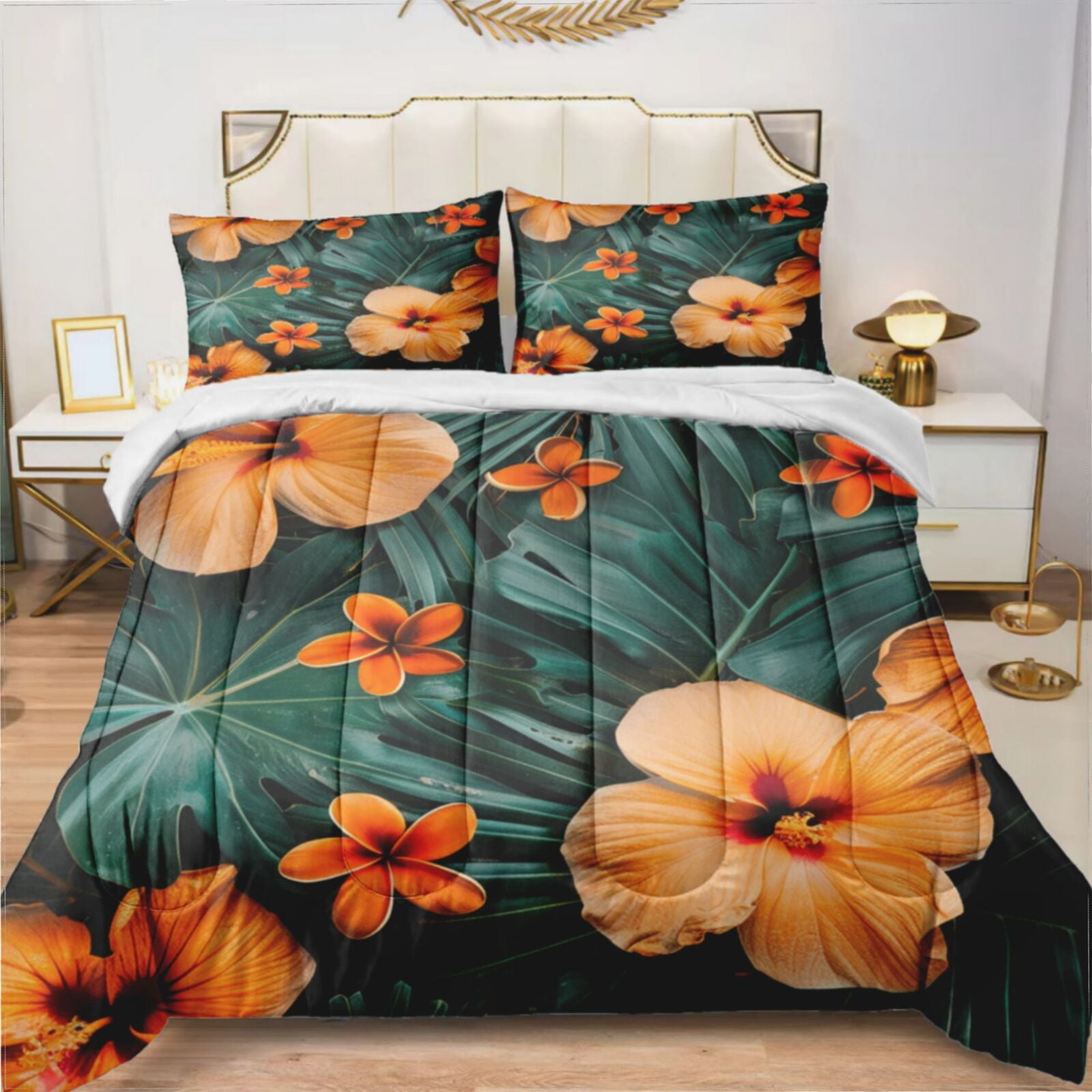 Hawaiian Flowers Palm Leaves Orange Flowers (226) Comforter Sets For ...