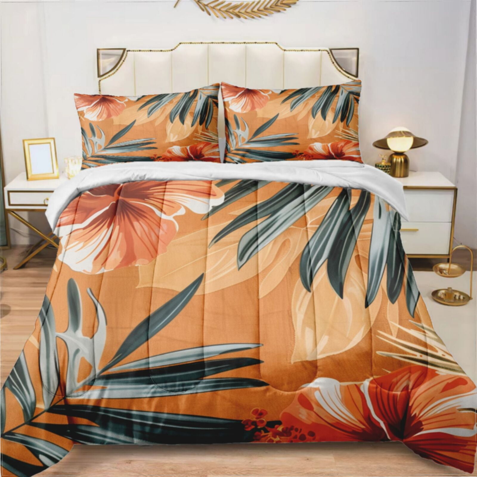 Hawaiian Flowers Palm Leaves Orange Flowers (236) Comforter Set With 2 ...