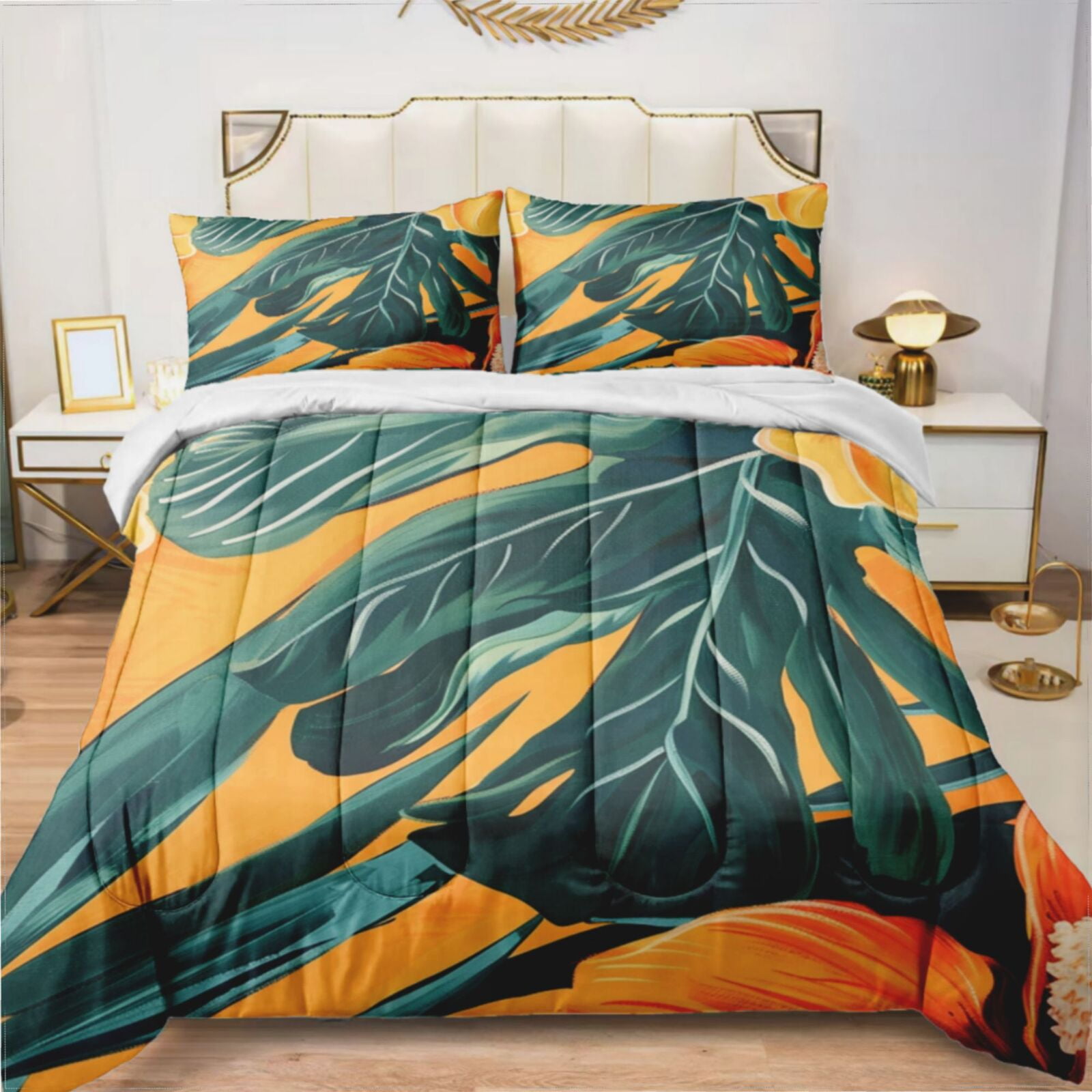 Hawaiian Flowers Palm Leaves Orange Flowers (237) Comforter Set With 2 ...