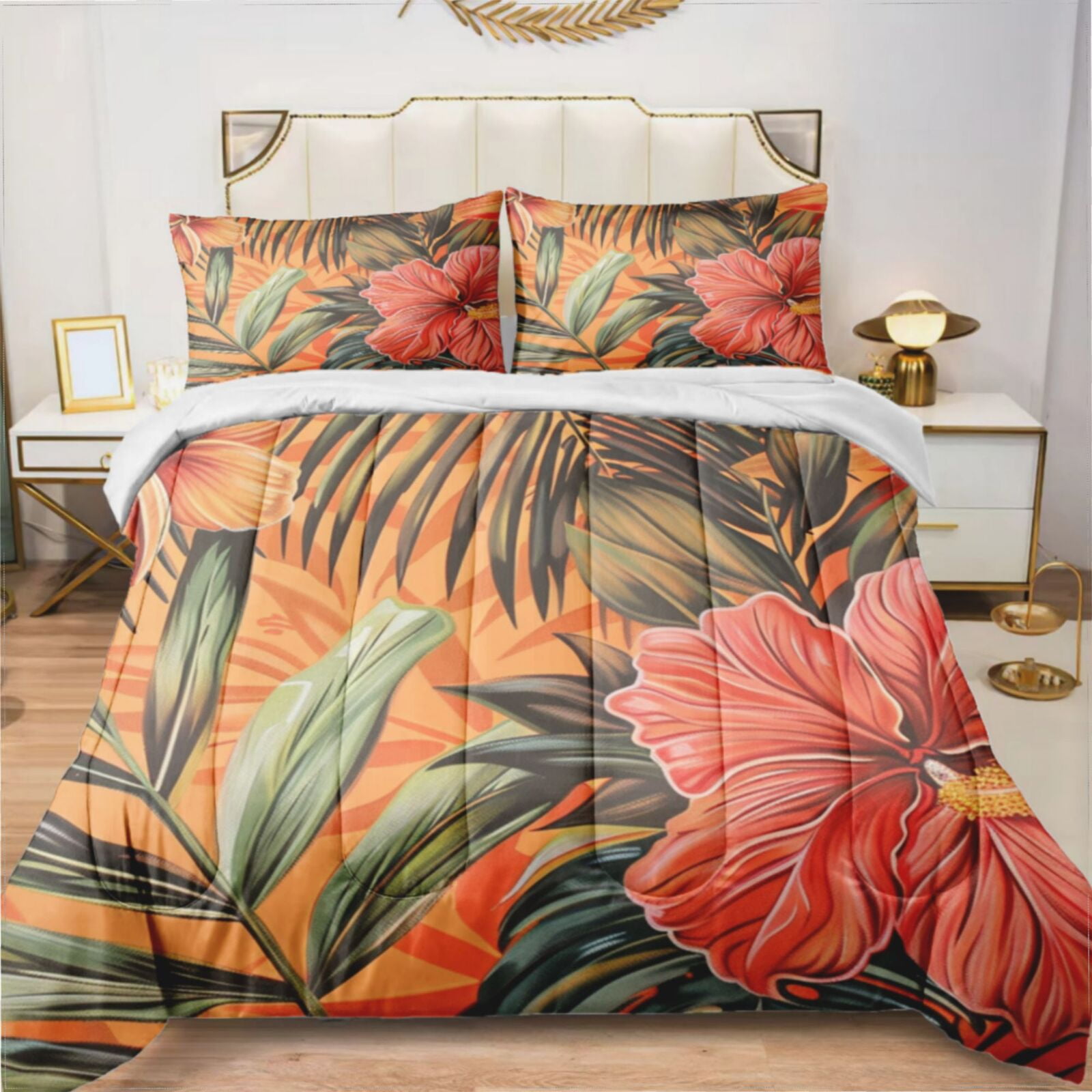 Hawaiian Flowers Palm Leaves Orange Flowers (239) Comforter Set With 2 ...