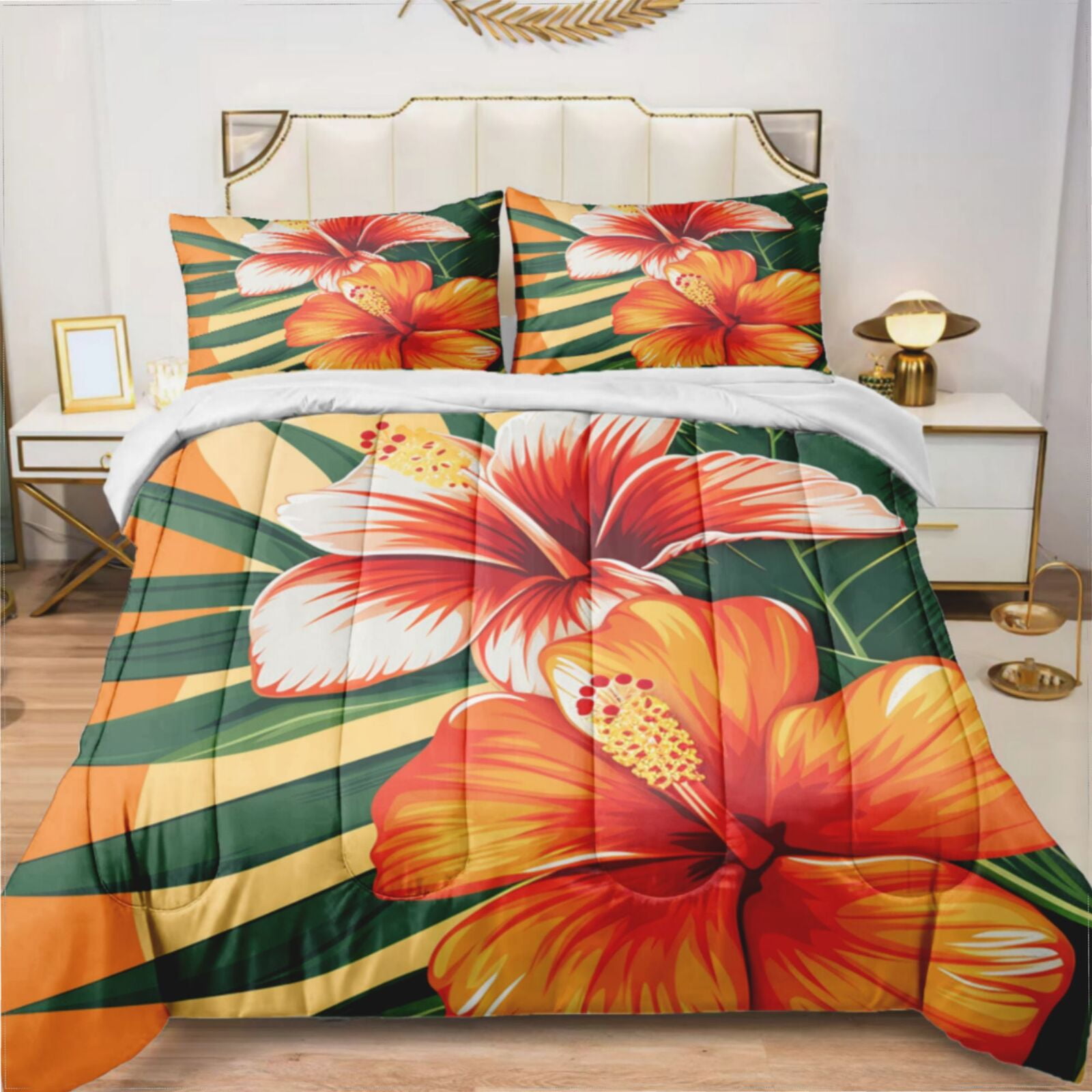 Hawaiian Flowers Palm Leaves Orange Flowers (255) Comforter Set With 2 ...