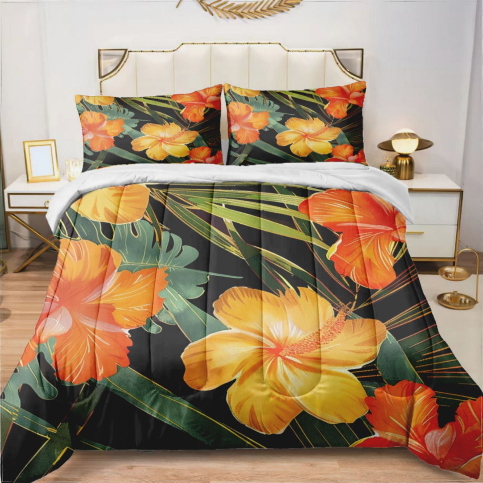 Hawaiian Flowers Palm Leaves Orange Flowers (259) Comforter Set With 2 ...