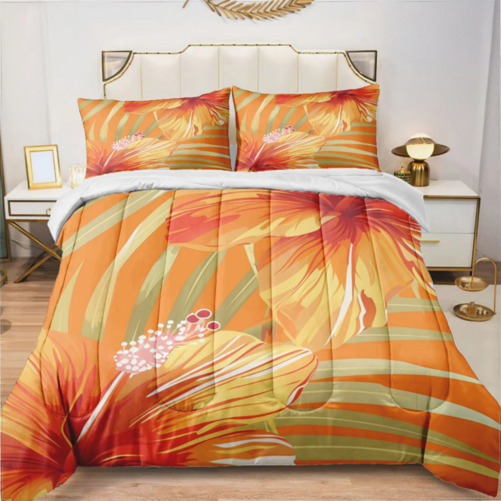Hawaiian Flowers Palm Leaves Orange Flowers (303) Comforter Sets For ...